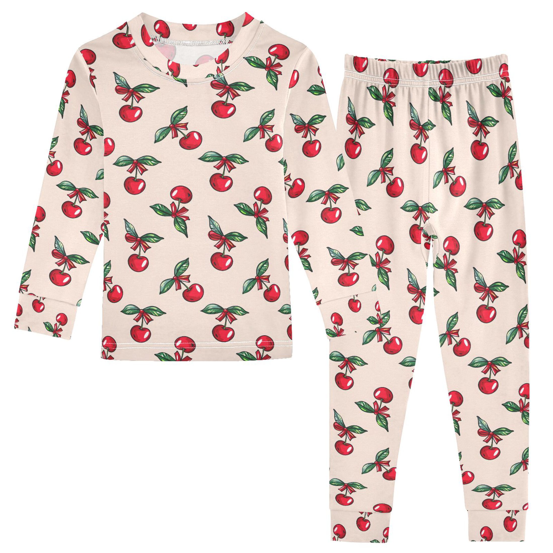 Christmas Pajamas Draw Red Cherry Bow Retro Valentine Day Fabric Print ...