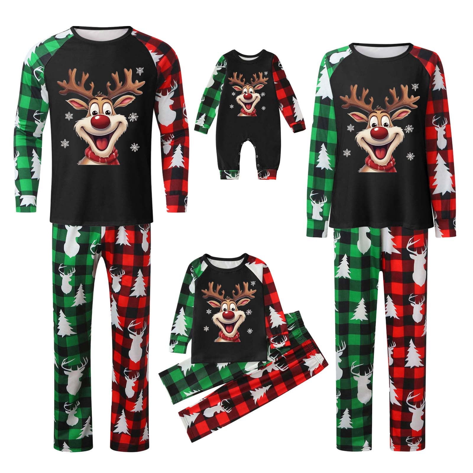 Christmas Pajamas for Family 2026 Reindeer Graphic Plaid Tee and Bottom ...