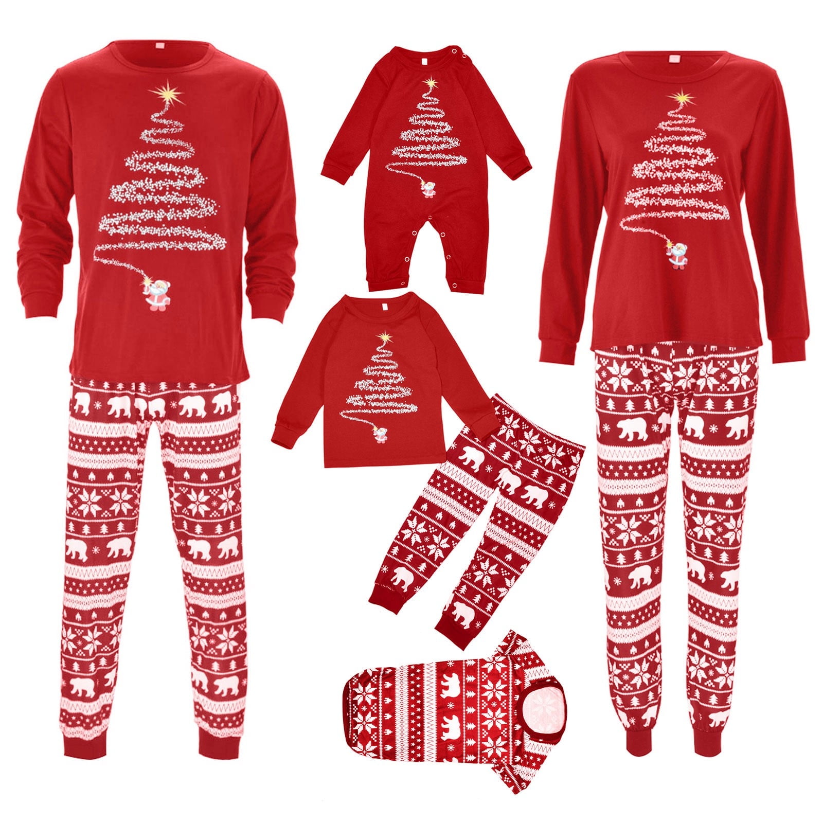 Christmas Pajamas for Family Reindeer Graphic Plaid Top and Pants Pjs 2 ...