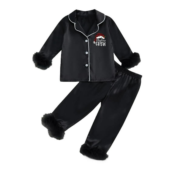 Christmas Pajamas For Kids Checkered Santa Hat Pajama Set V Neck Long ...