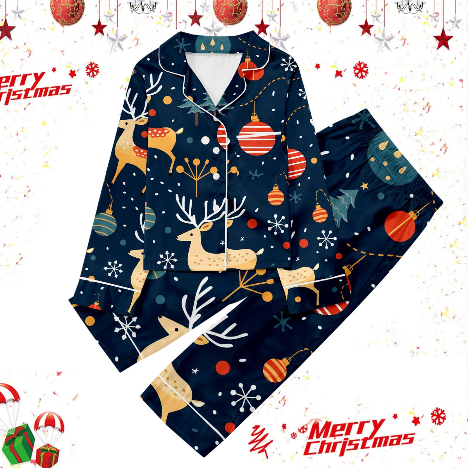 Christmas Pajamas Girls Christmas Print Long Sleeve Cardigan Shirts ...