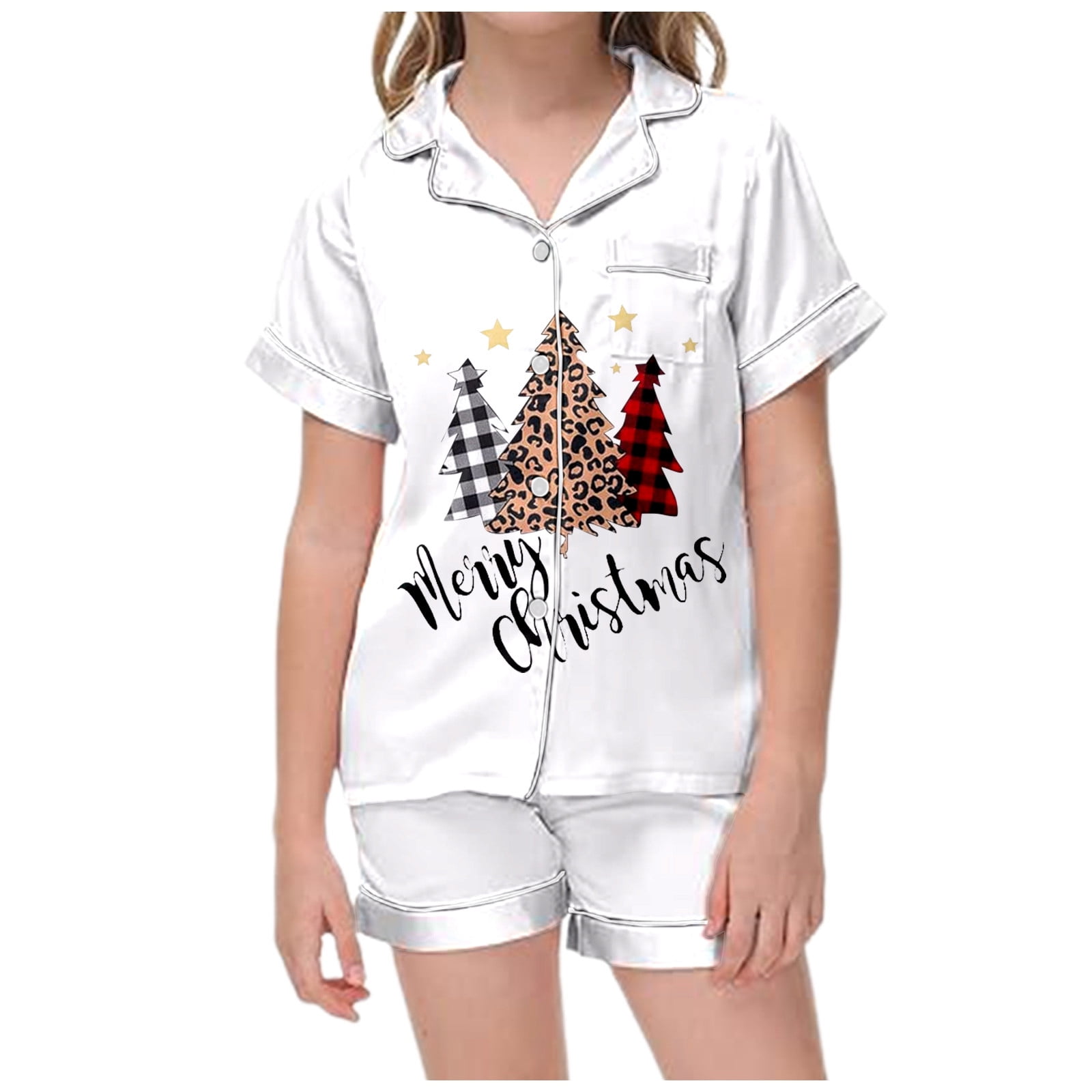 Christmas Pajamas Girls Fashion Preppy Soft Lightweight White Christmas ...