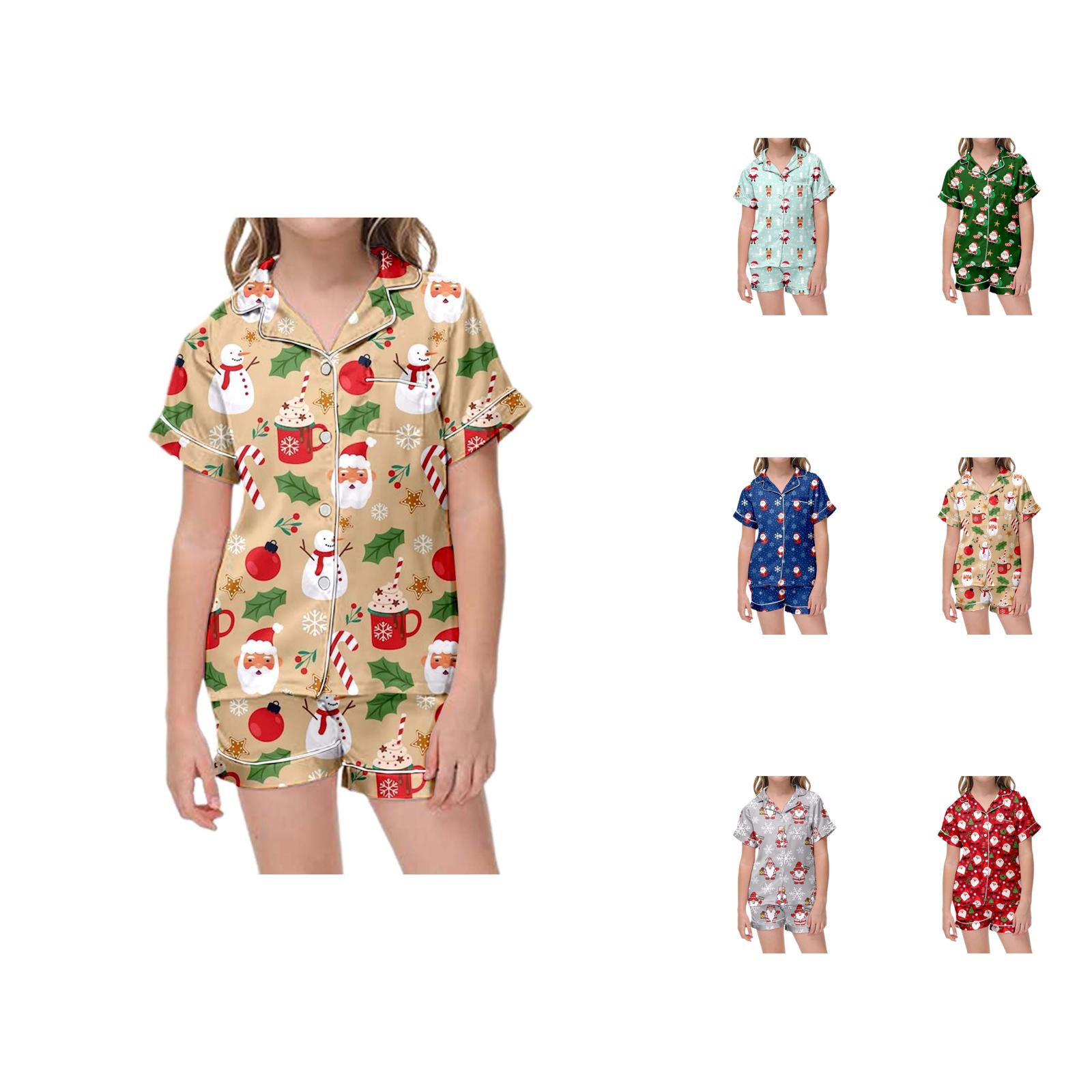 Christmas Pajamas Girls Pajamas Button-Down Top Set Classic Print ...