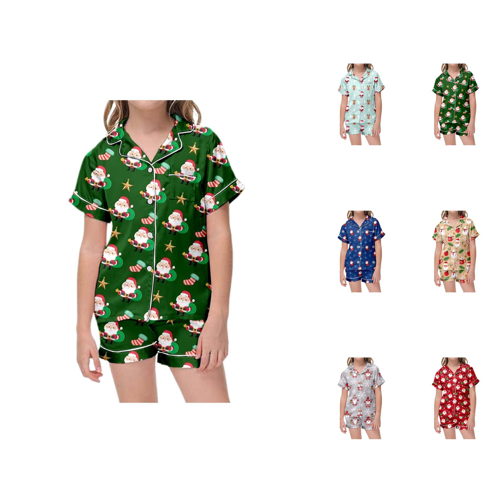 Christmas Pajamas Girls Pajamas Button-Down Top Set Classic Print ...