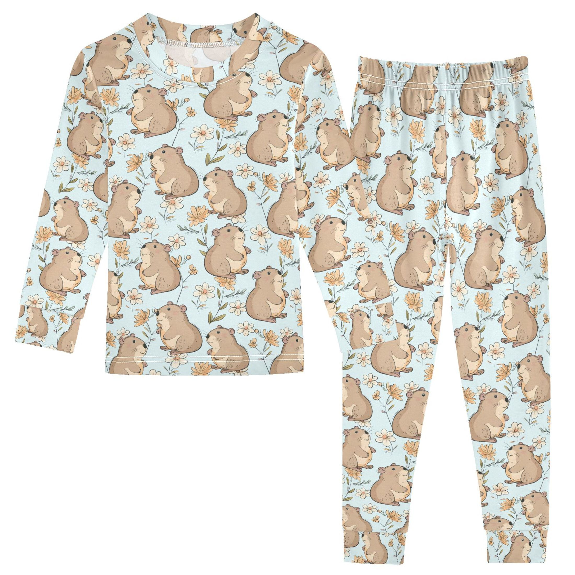 Christmas Pajamas Groundhog Flower Cute Comfortable Cotton Two-piece ...