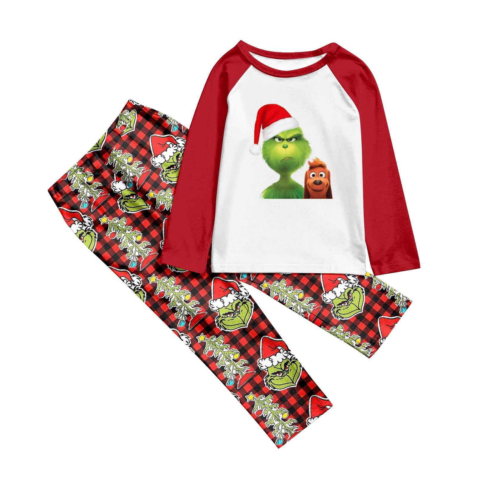 Christmas Pajamas Family Pajamas Grin-ch Contrast Arm Top Plaid ...