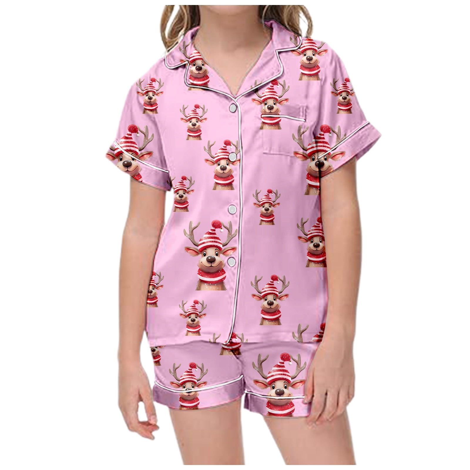 Christmas Pajamas Kids Animal Silk Pajamas for Girls Short Sleeve ...