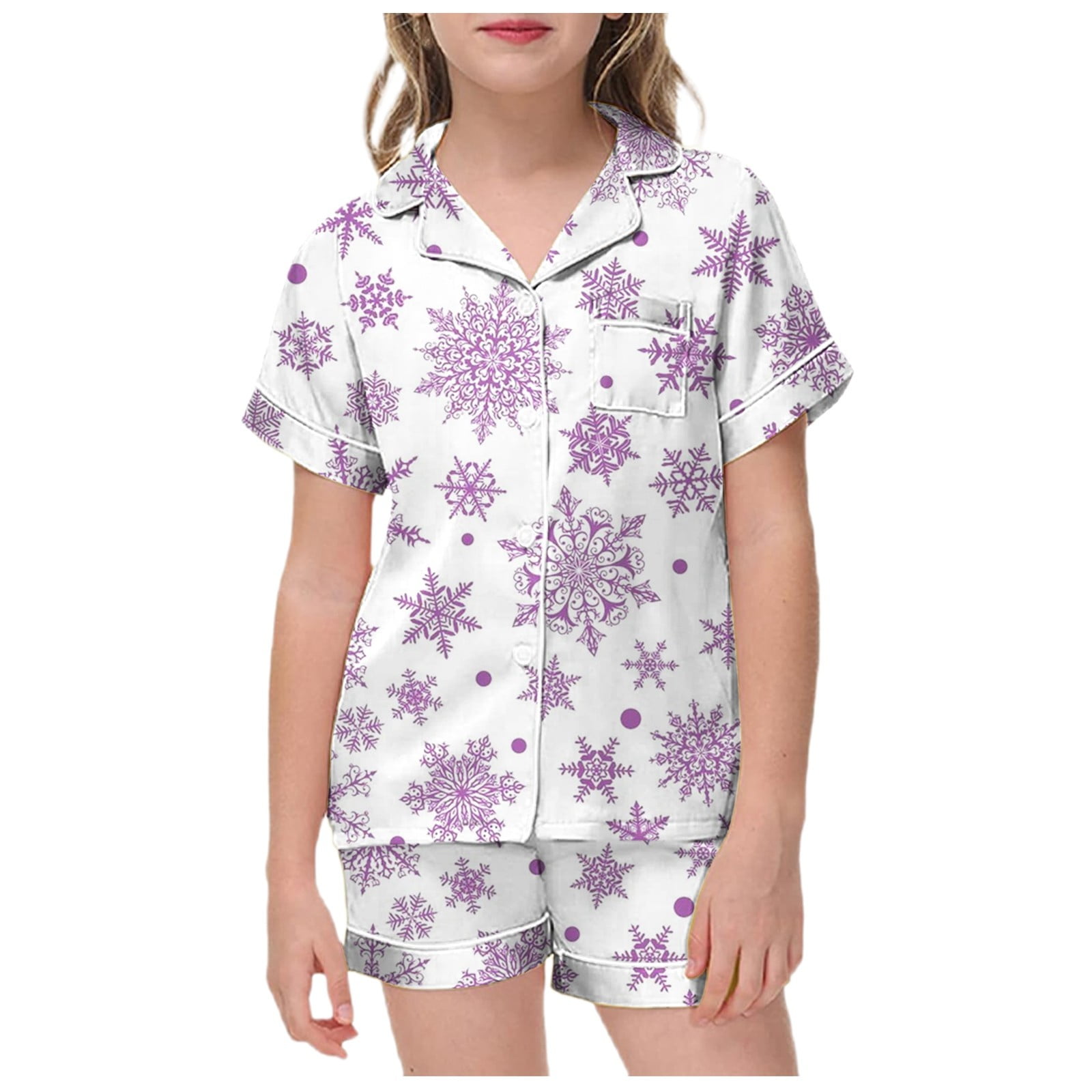 Christmas Pajamas Kids Christmas Snowflakes 2 Piecess V Neck Short ...