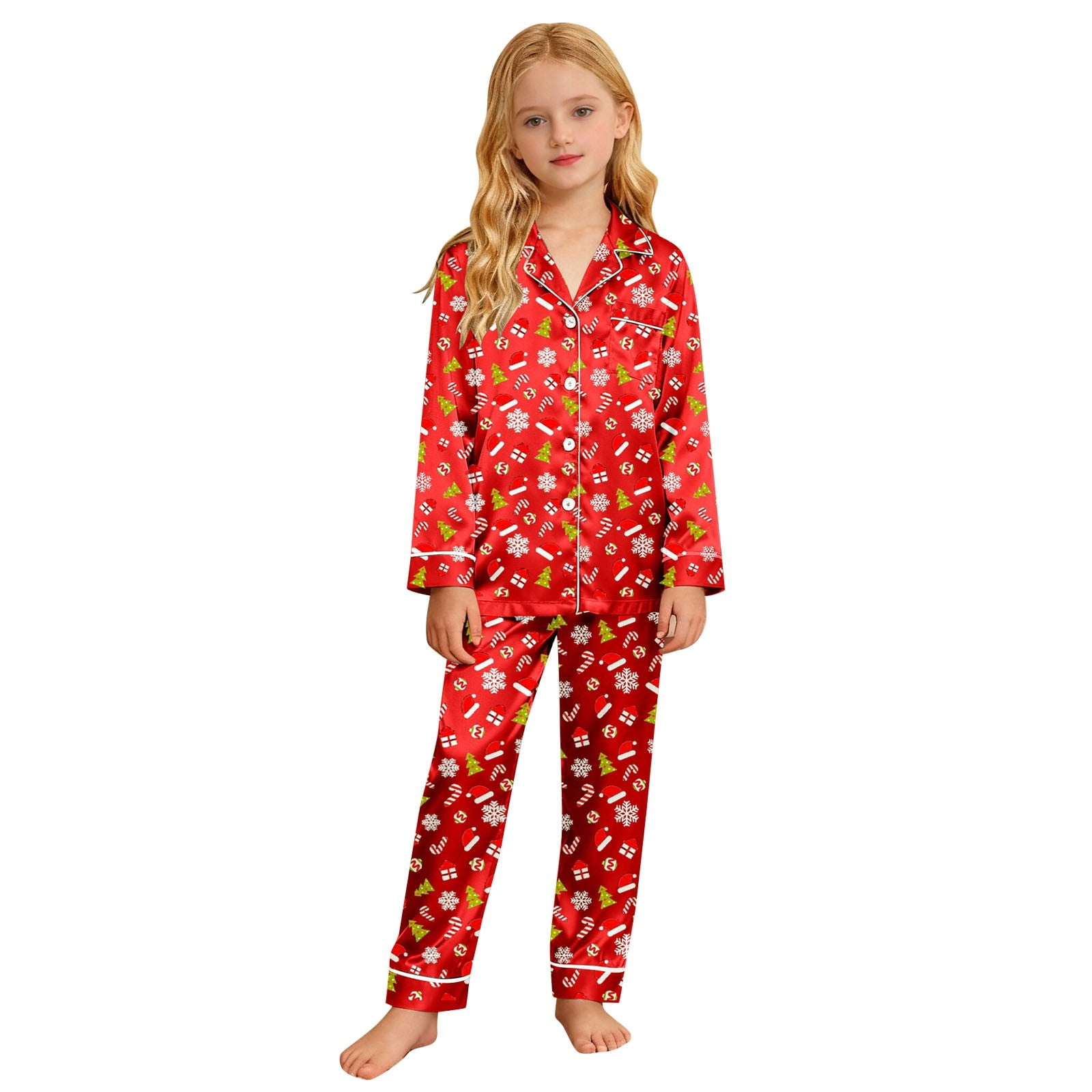 Christmas Pajamas Kids Kids Christmas Snowflakes 2 Pieces Pjs Sets Print Pajama Long Sleeve Top ...