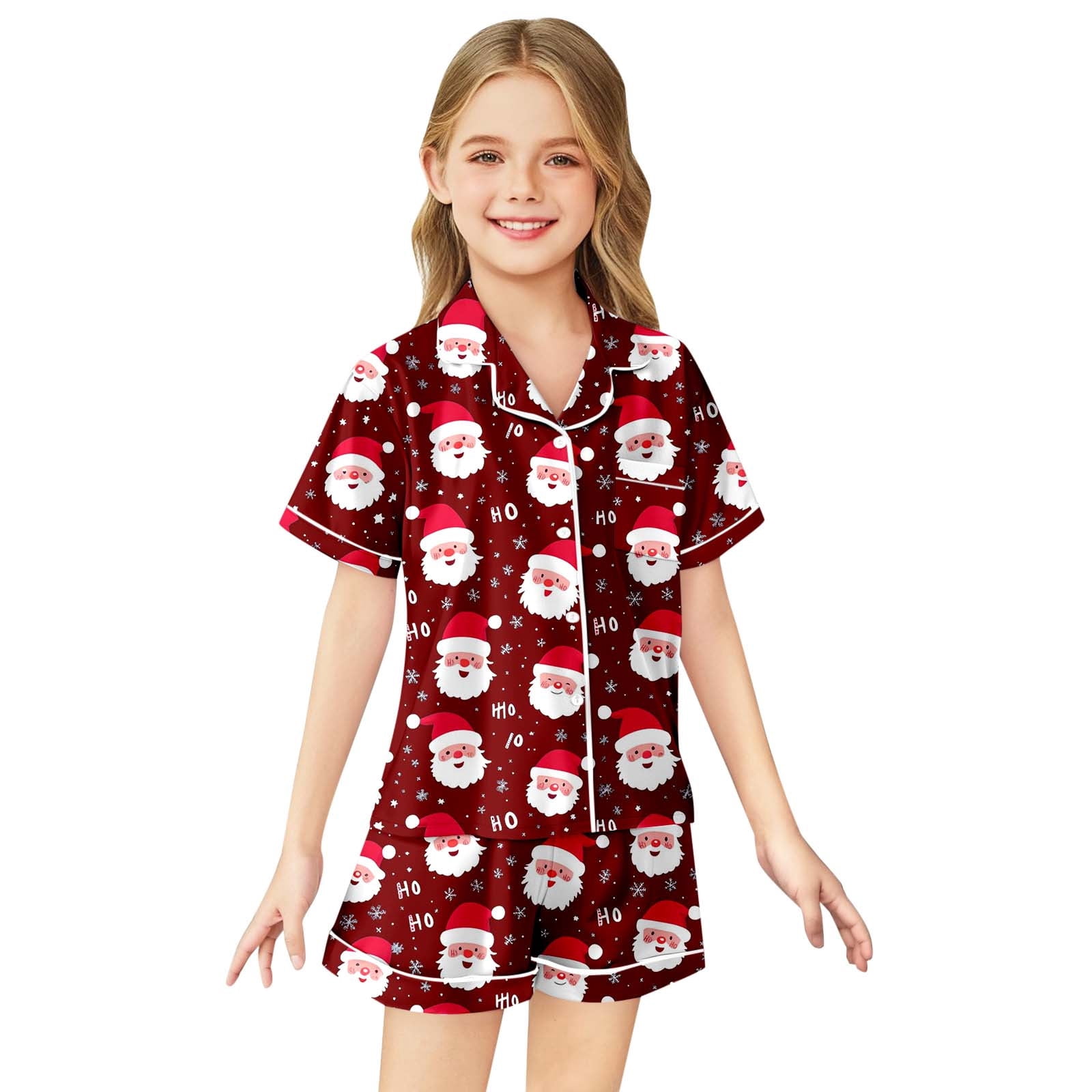 Christmas Pajamas Kids Santa Claus 2Pc Pjs Sets Girls Faux Silk Pajamas ...