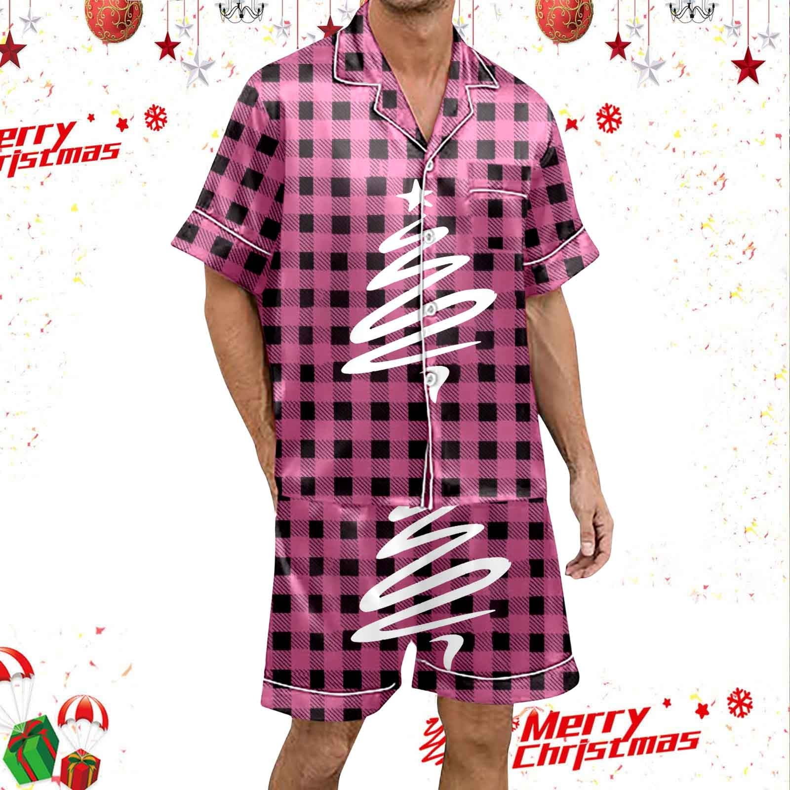Christmas Pajamas for Men Short Sleeve Collared Top And Loose Pants ...