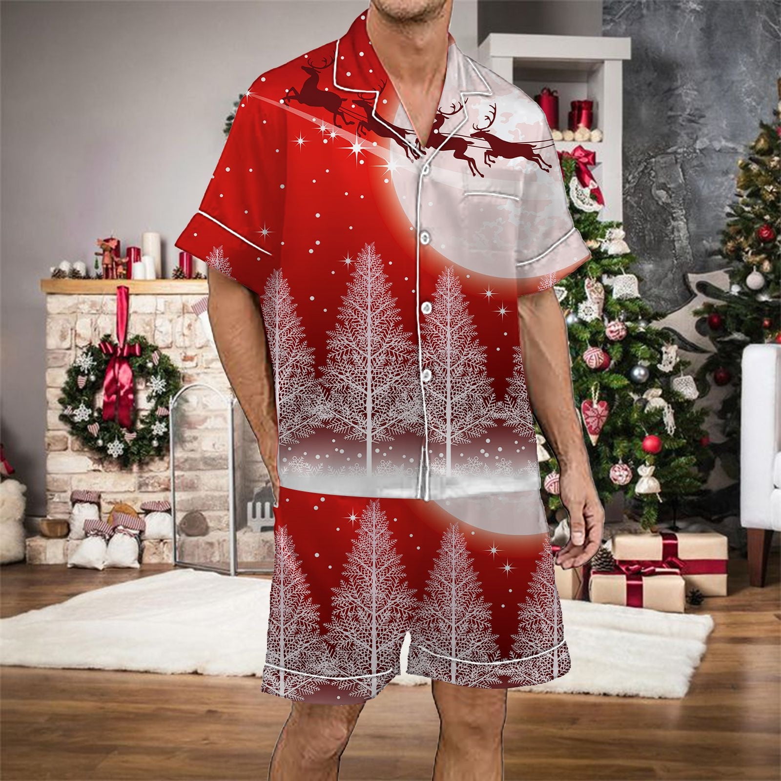 Christmas Pajamas for Men Short Sleeve Collared Top And Loose Pants ...