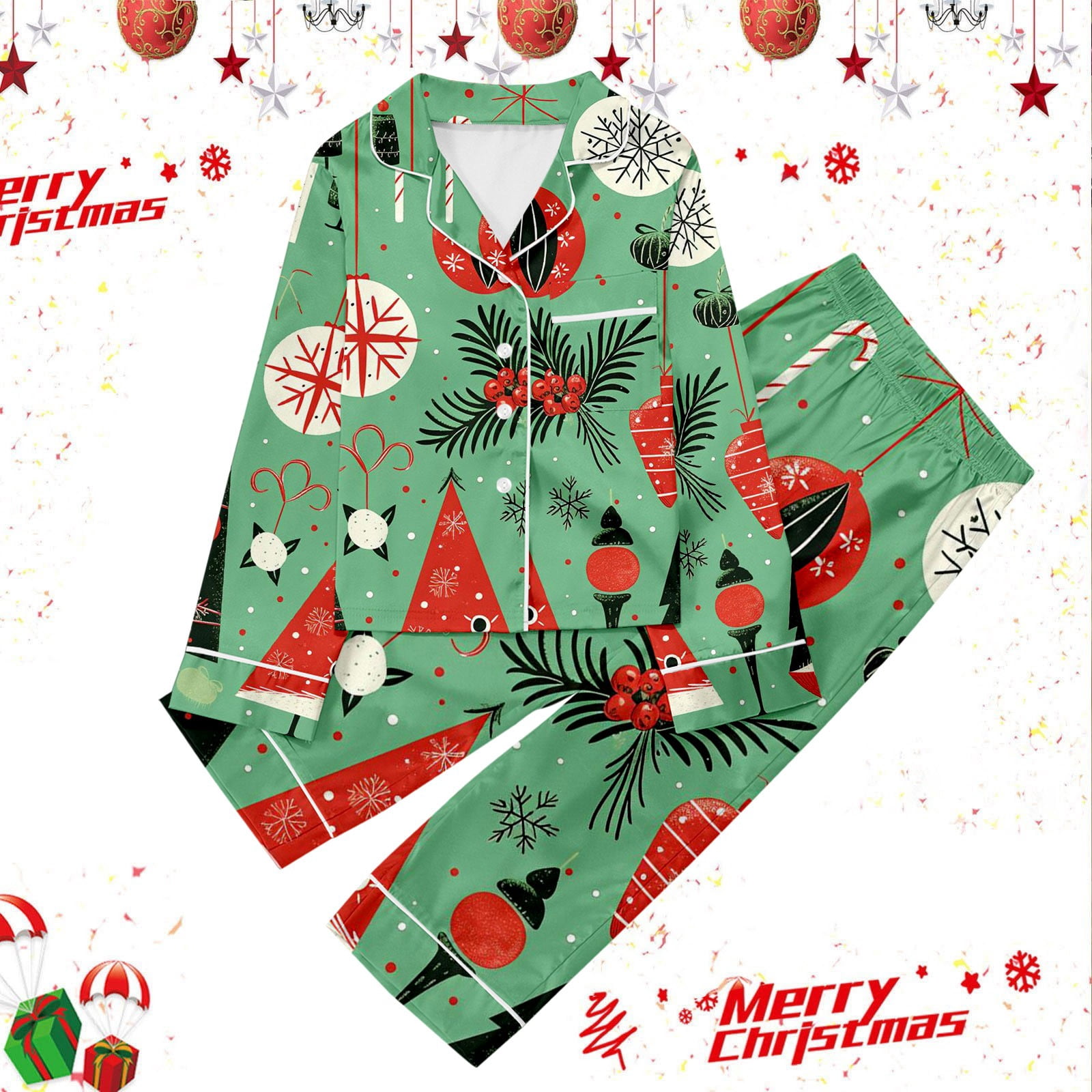 Christmas Pajamas Set Satin Pajamas for Girls Long Sleeve Button Down ...