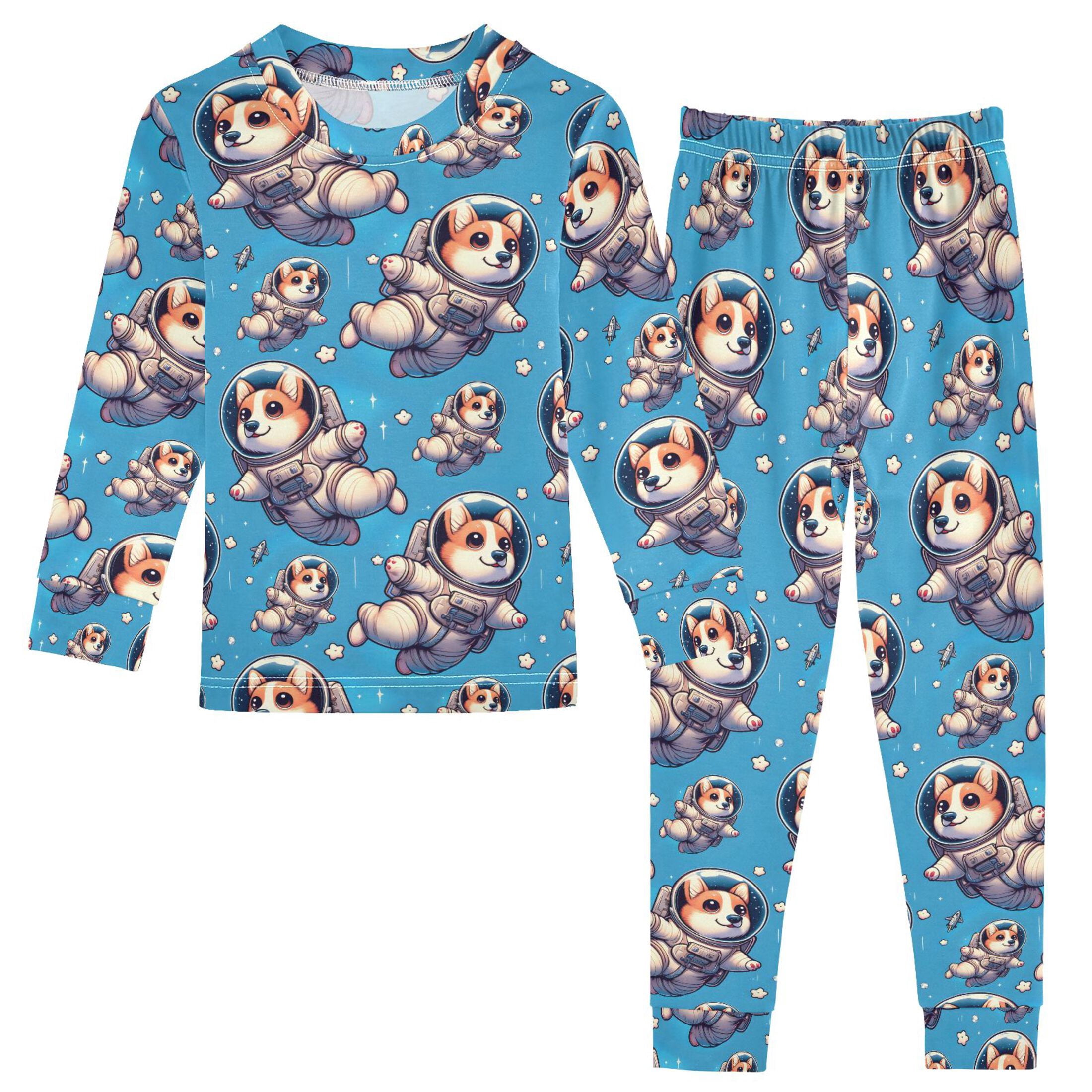 Christmas Pajamas Surface Welsh Corgi Dog Flying in Weightlessness Cute ...