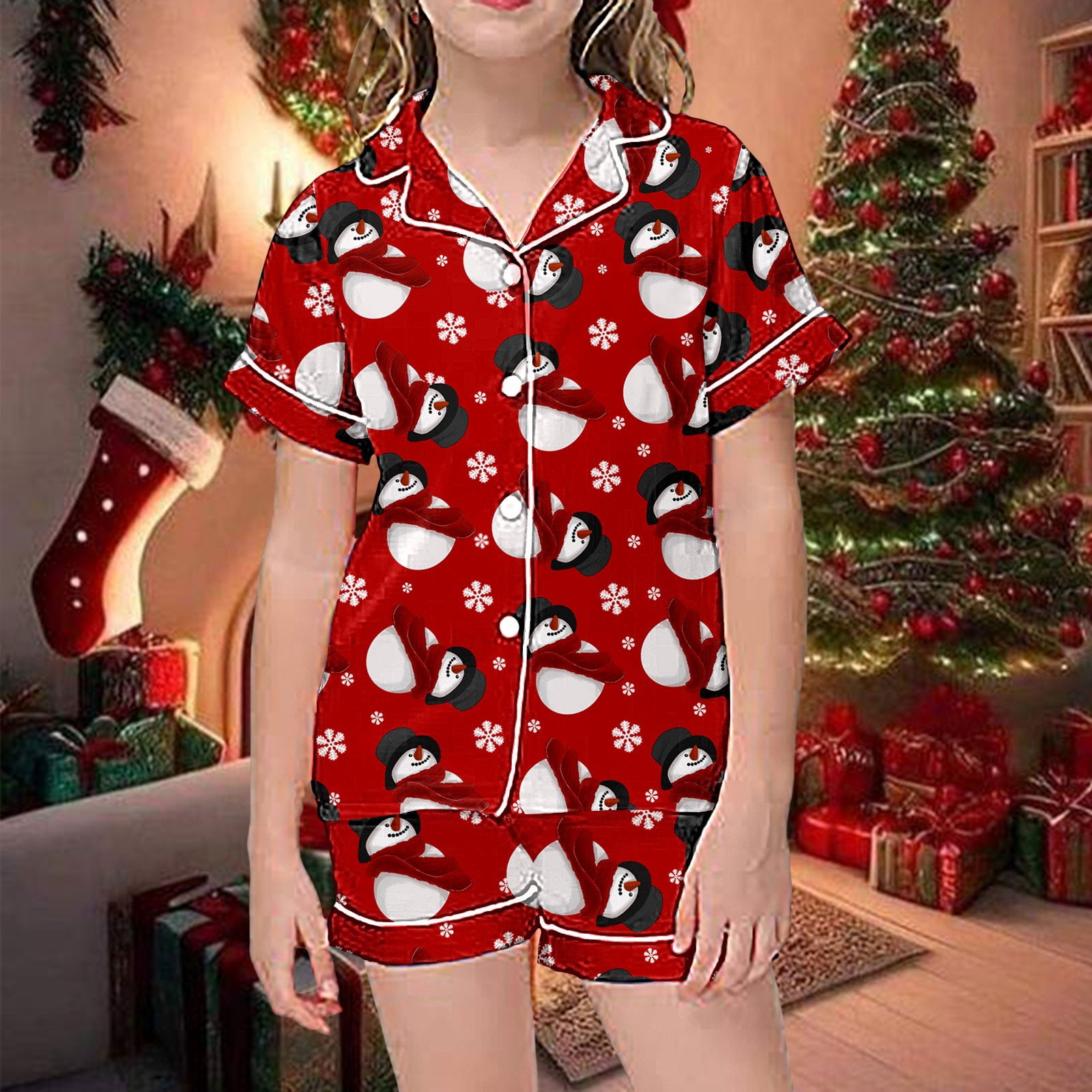 Christmas Pajamas Toddler Brithday Girls Satin Pajamas Short Sleeve ...