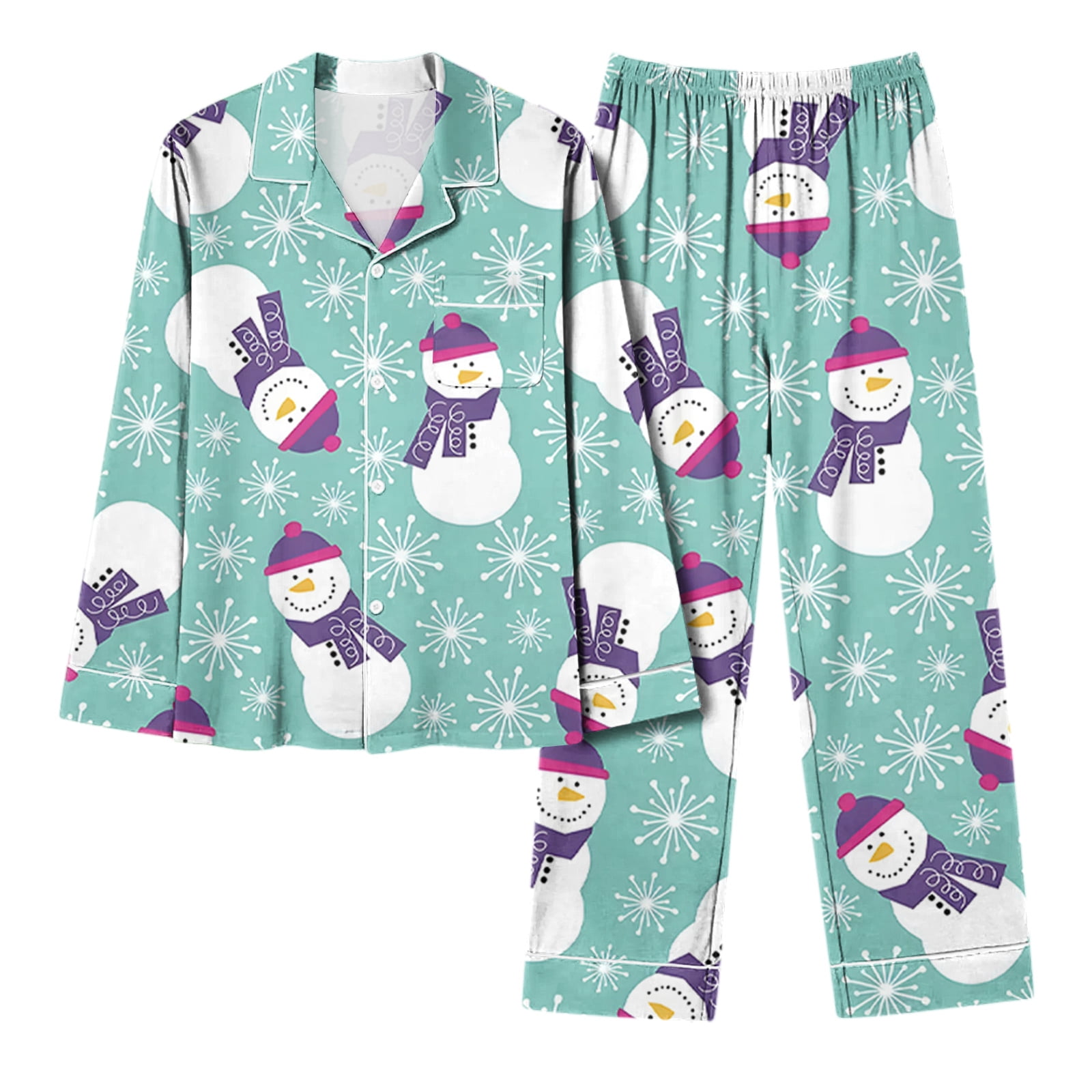Christmas Pajamas Women Set Button Down Collared Shirts and Wide Leg ...