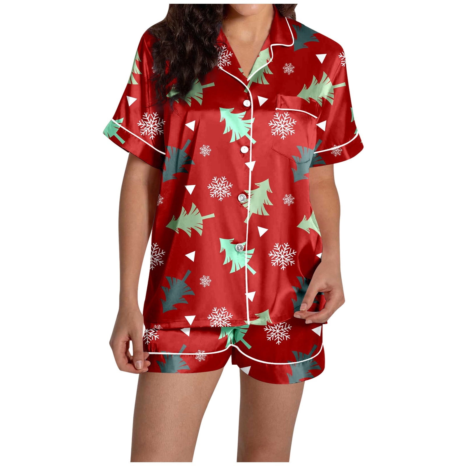 Christmas Pajamas Women Set Christmas Tree Womens Pajama Sets Casual ...