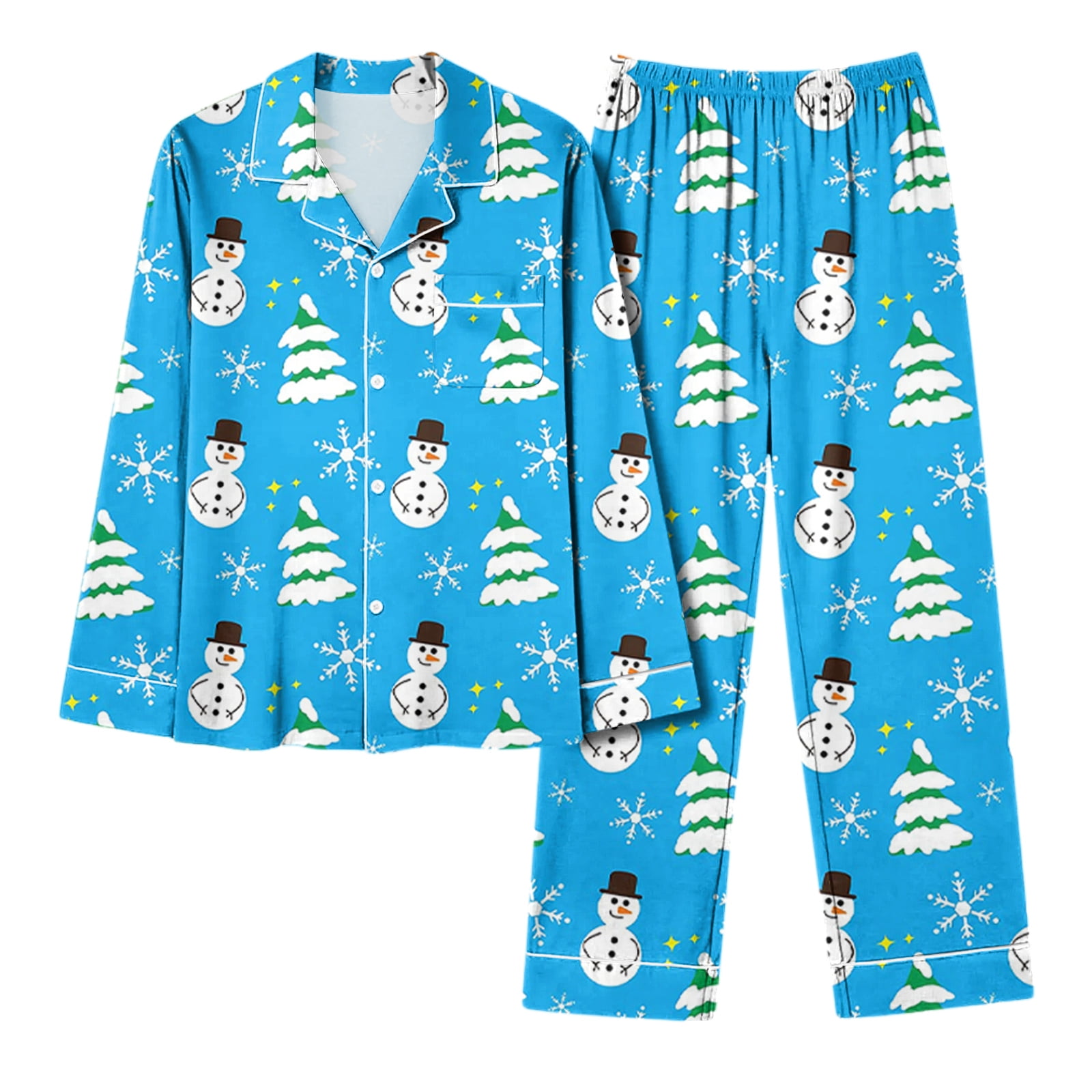 Christmas Pajamas for Women Wide Leg Pants and Button Down Collared ...