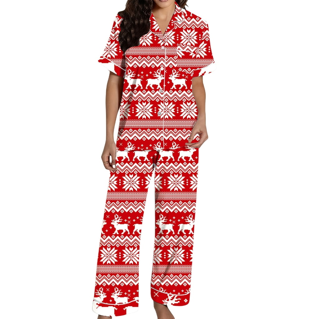 Christmas Pajamas Women's Two-Piece Christmas Pajamas short sleeves ...