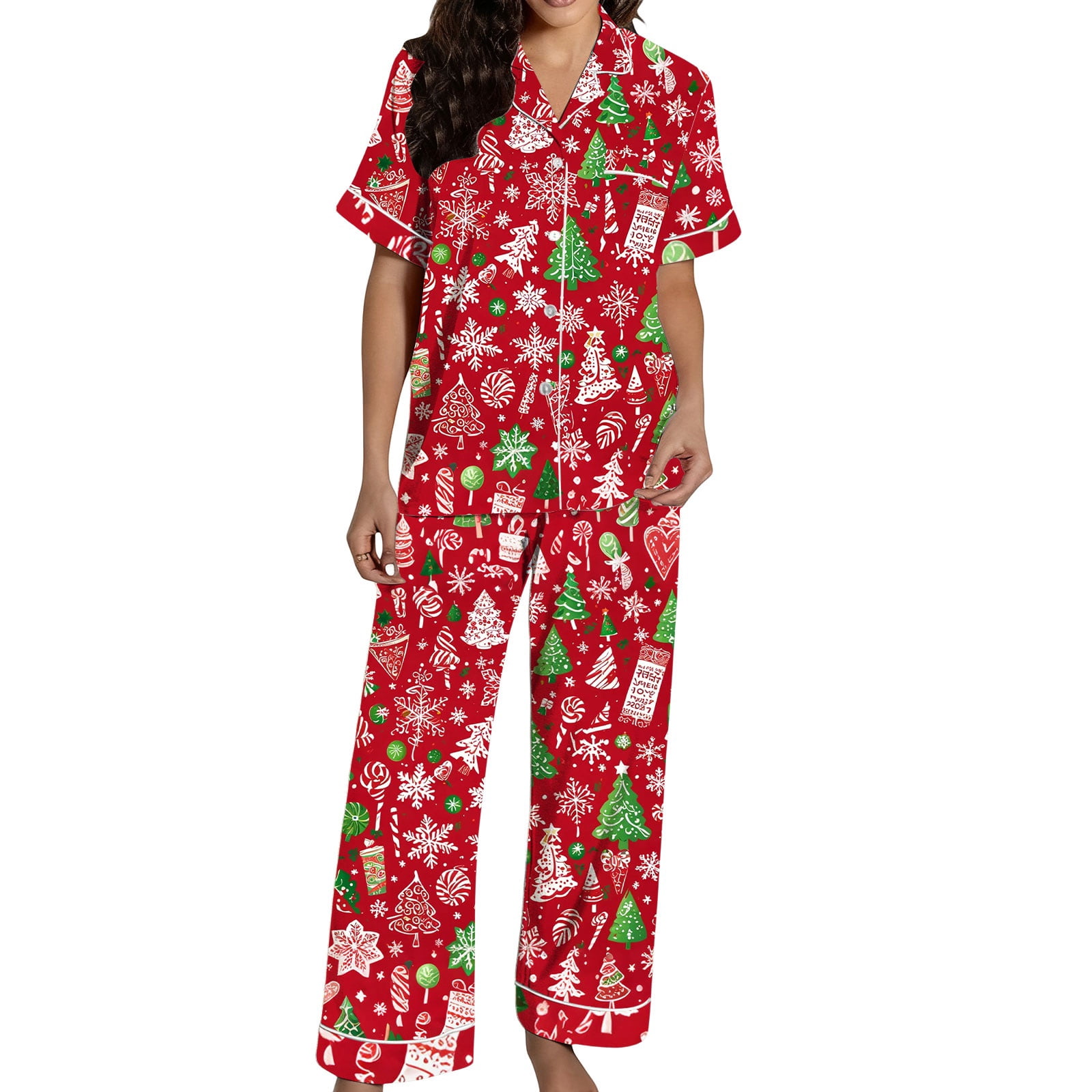 Christmas Pajamas Women's Two-Piece Christmas Pajamas short sleeves ...