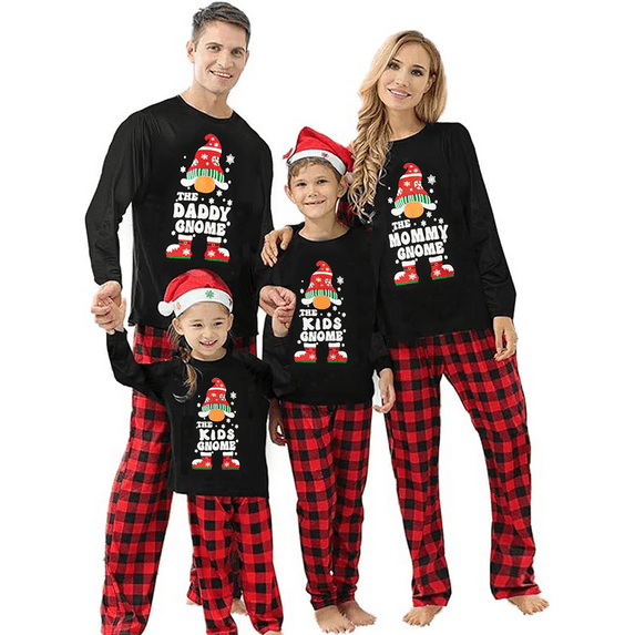 Christmas Pajamas for Family, Long Sleeve Hat Print Tops + Plaid Pants ...