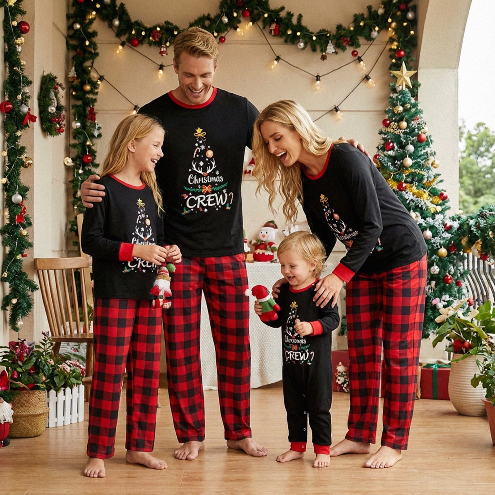 Christmas Pajamas for Family Long Sleeve Tree Graphic Tops Pant Set ...