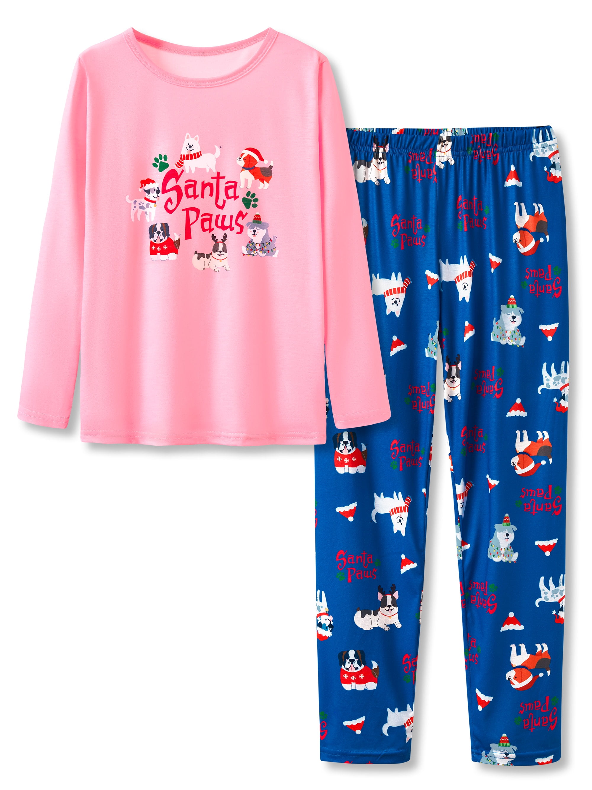 Christmas Pajamas for Little & Big Girls Santa Paws Long Sleeves Kids ...
