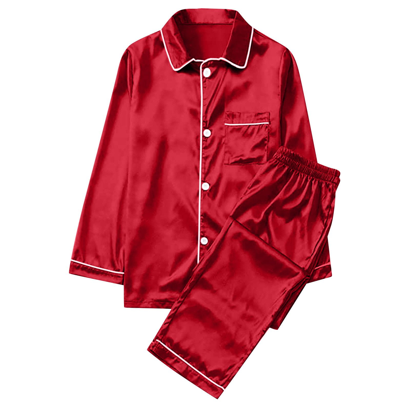 Christmas Pajamas for Women Satin Silk Red Pajamas PJs Solid Family ...