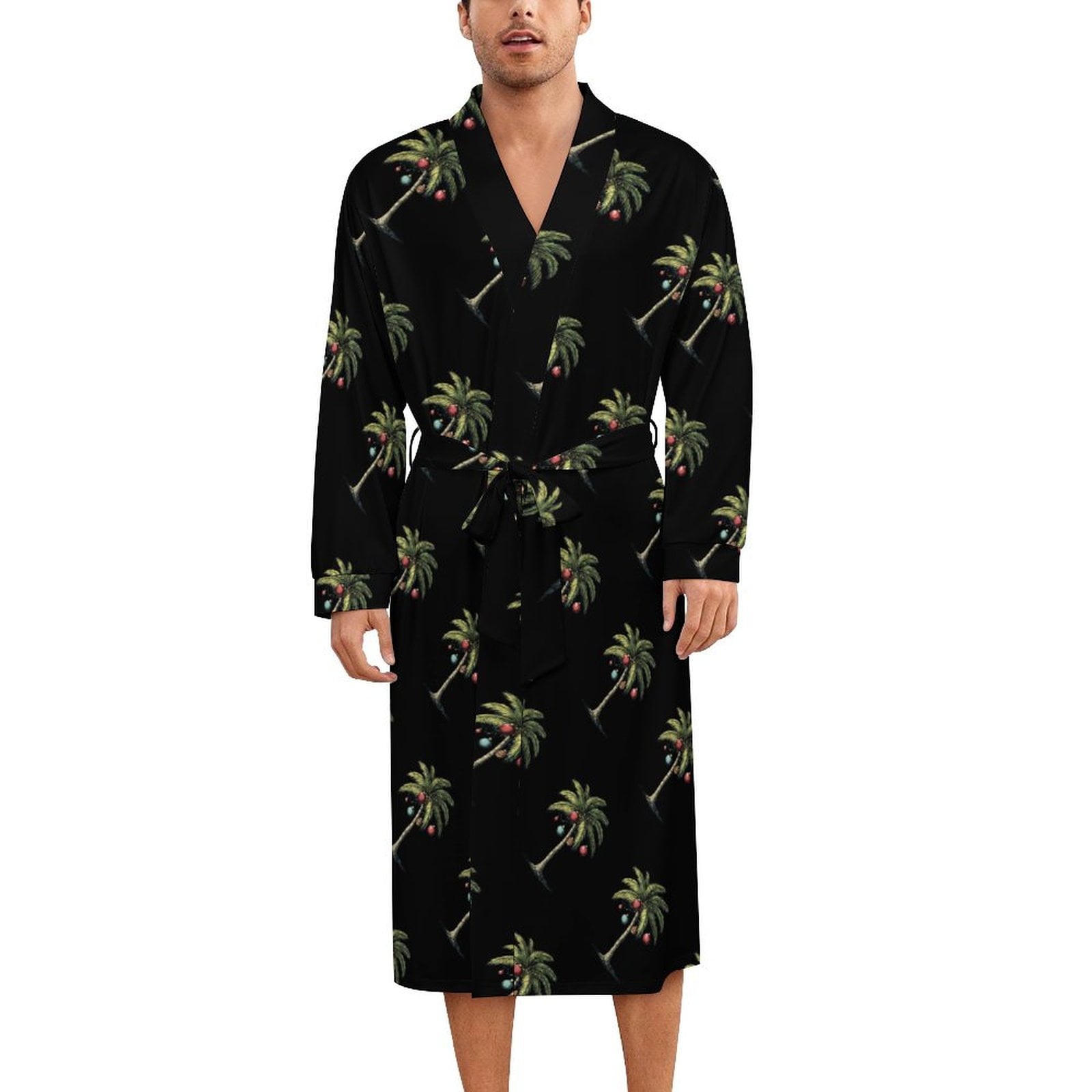 Christmas Palm Tree Men's Kimono Robe Milk Silk Classic Long Bathrobe ...
