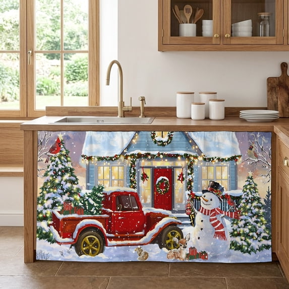 Christmas Pantry Cabinet Curtains 28''x51'', Farmhouse Xmas Snowman ...