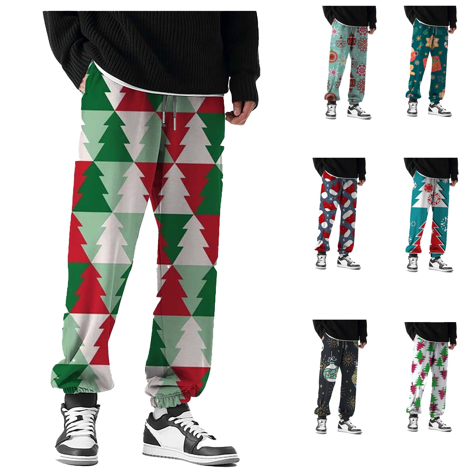 Christmas Pants Men Elastic Mid Waist Sports Casual Jogging Pants Xmas Print Gifts Slim Fit ...