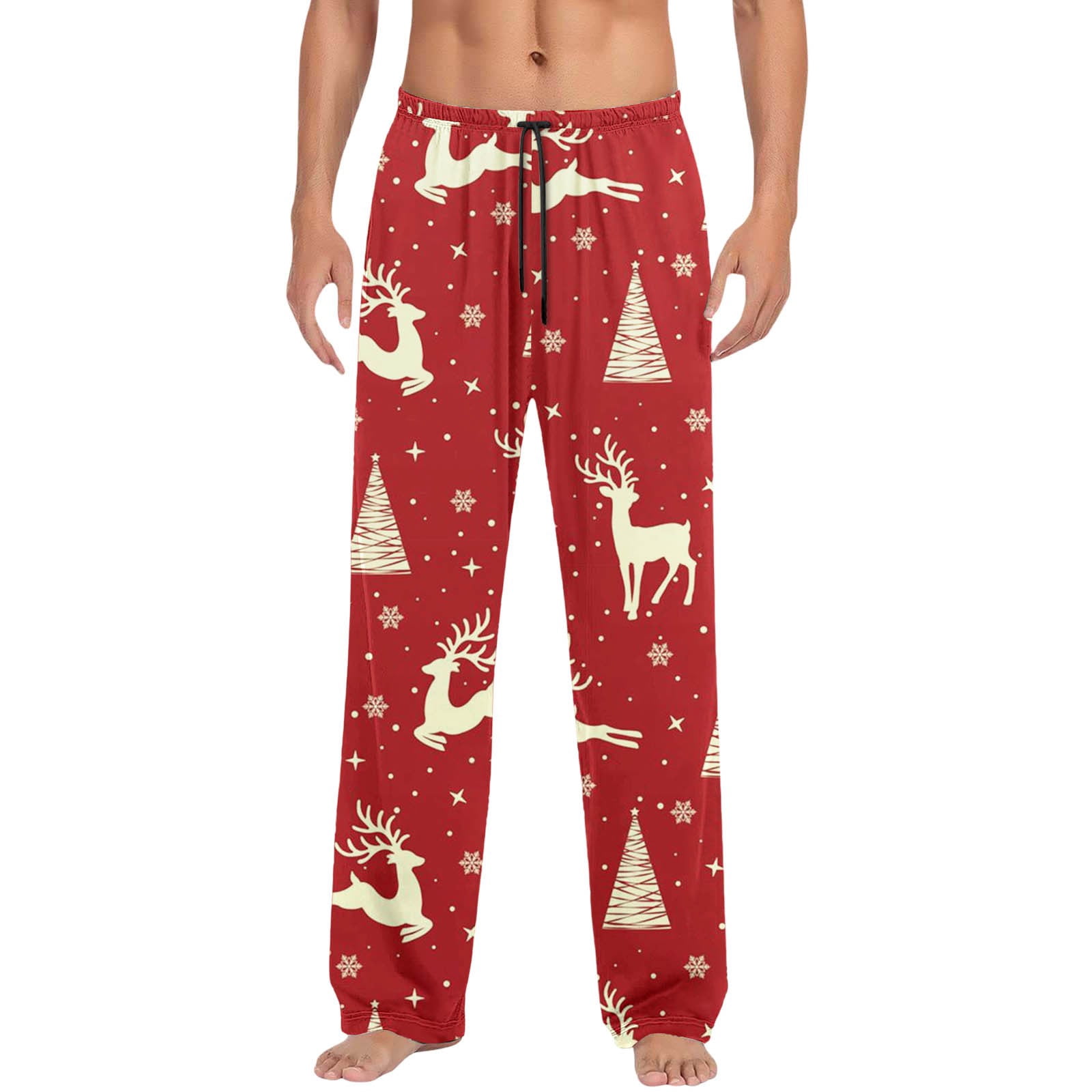 Christmas Pants Men Elastic Waist Christmas Print Holiday Casual Pants ...