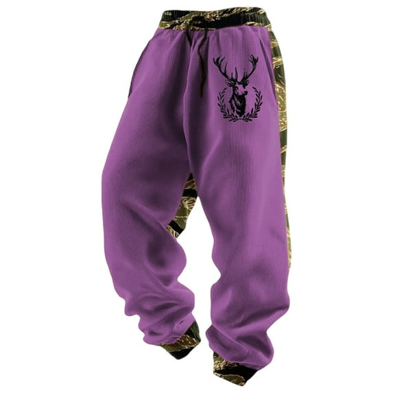 Christmas Pants Men Plus Sizes Elastic Waist Deer Print Casual Slacks ...