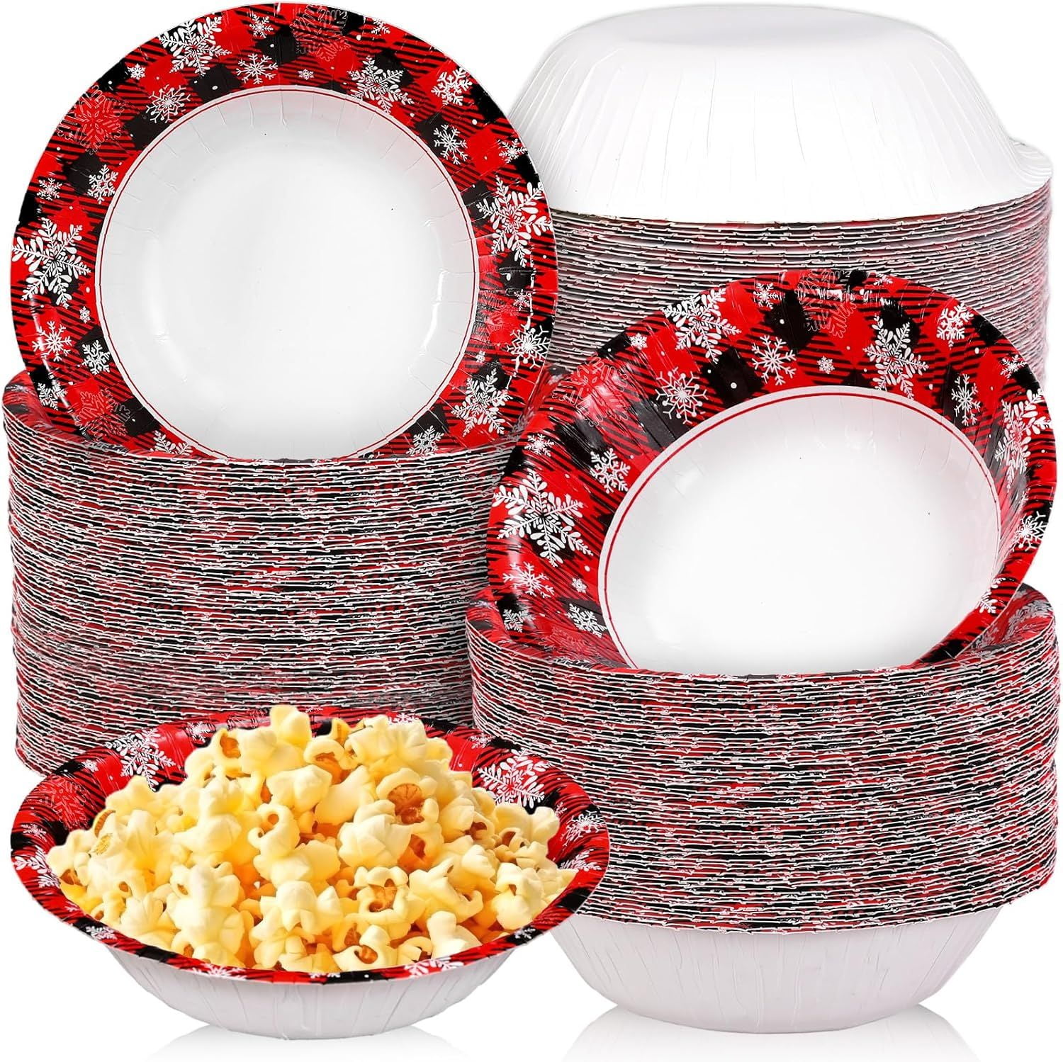 Christmas Paper Bowls Disposable Serving Bowl Red Black Buffalo Plaid ...