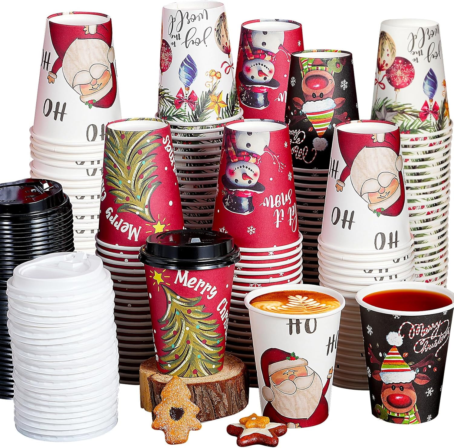 Christmas Paper Cups with Lids, Disposable Coffee Cups for Cold ...