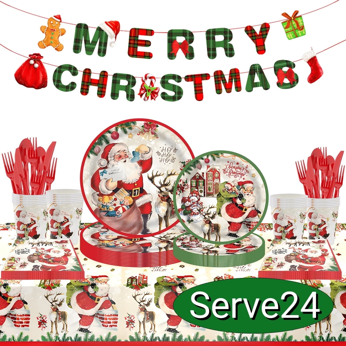Christmas Paper Plates Dinnerware Santa Clous Décor Vintage Christmas ...