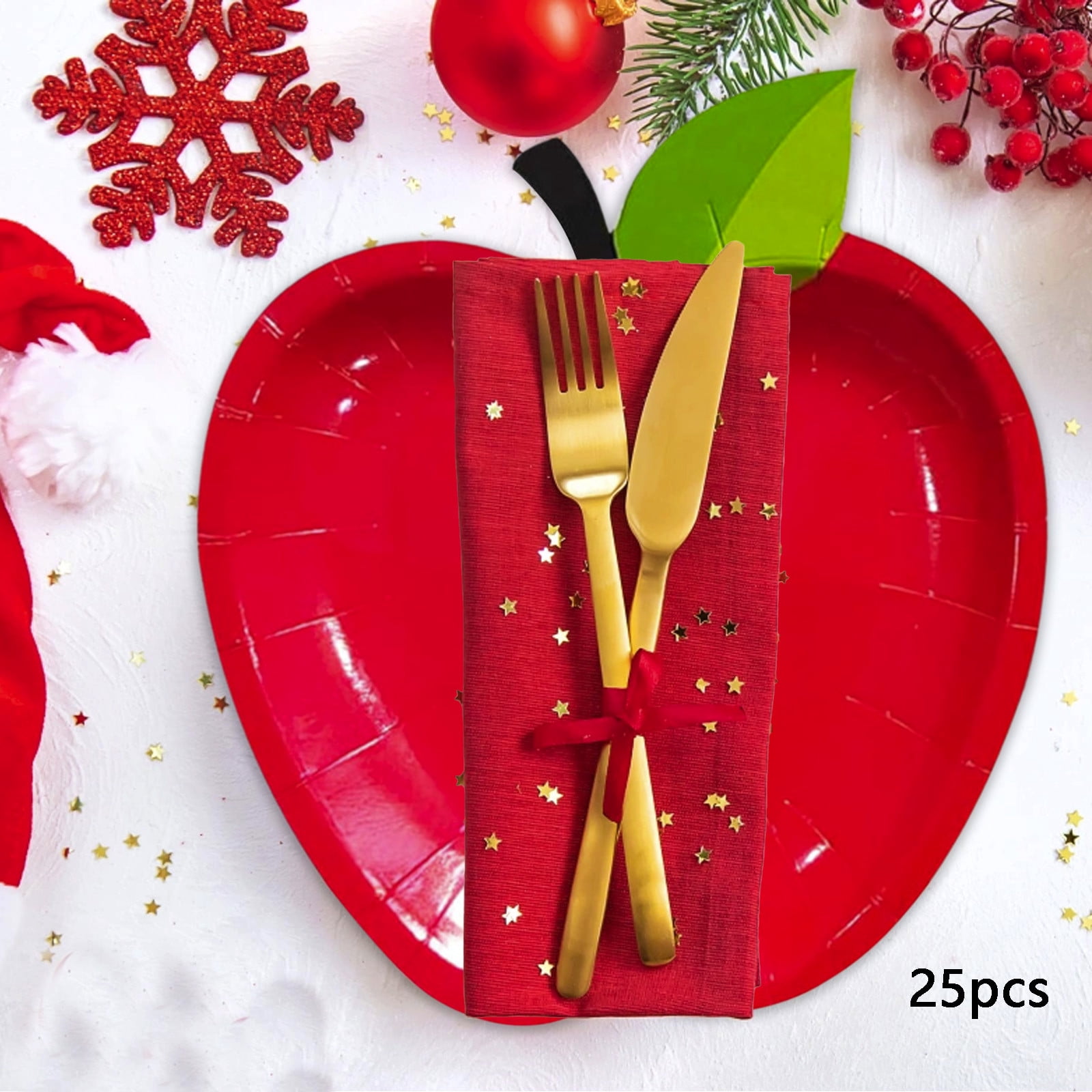 Christmas Paper Plates Disposable 9 Inch 25-Pack | Red Food-Grade High ...