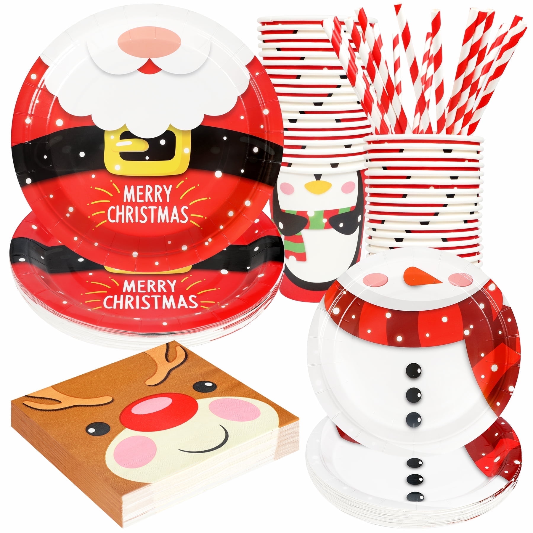 Christmas Merry Dinnerware Set, Disposable Gold Foil Tableware for 24 ...