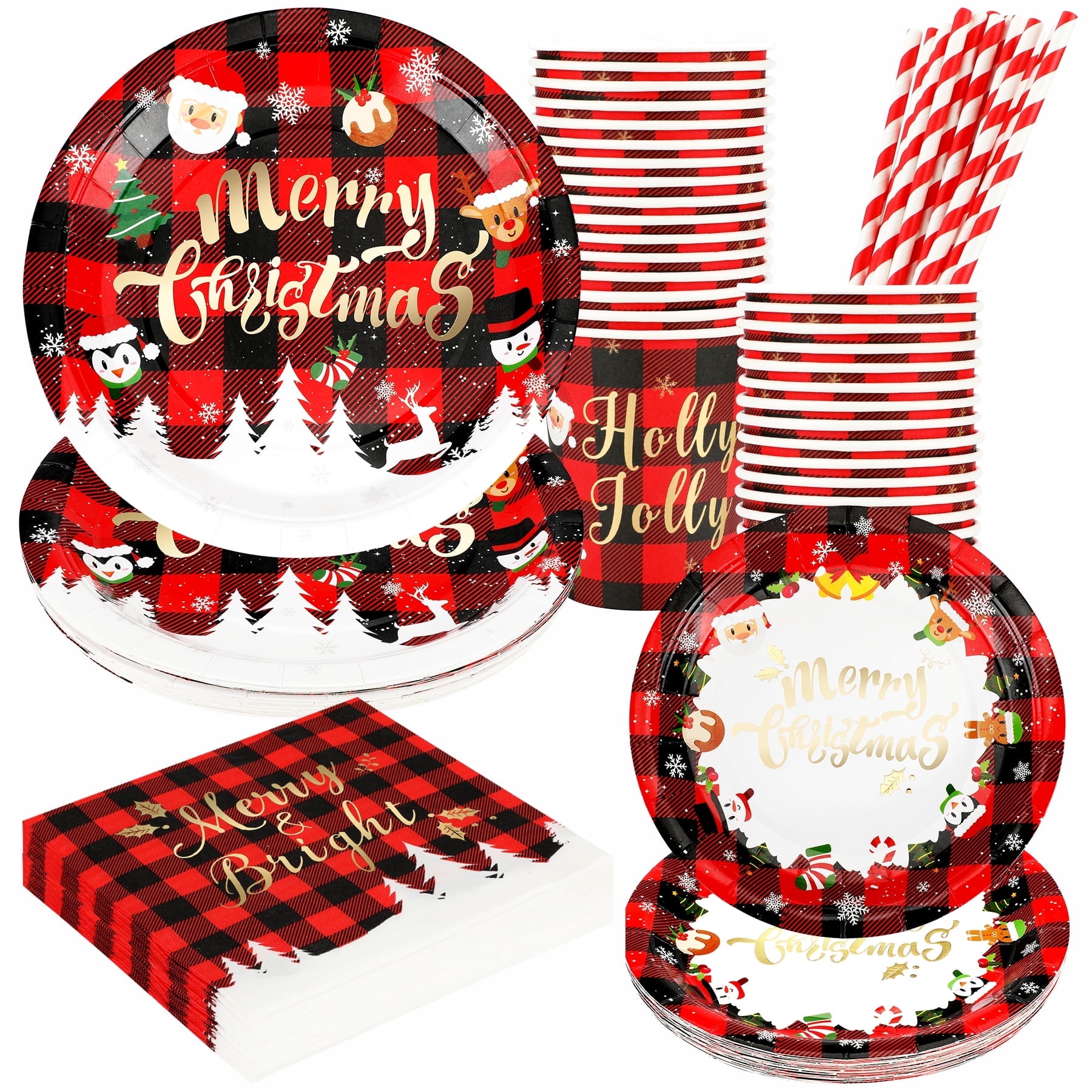 Holiday Paper Tableware Set for 24: Includes Gold Foil Plates, Cups ...