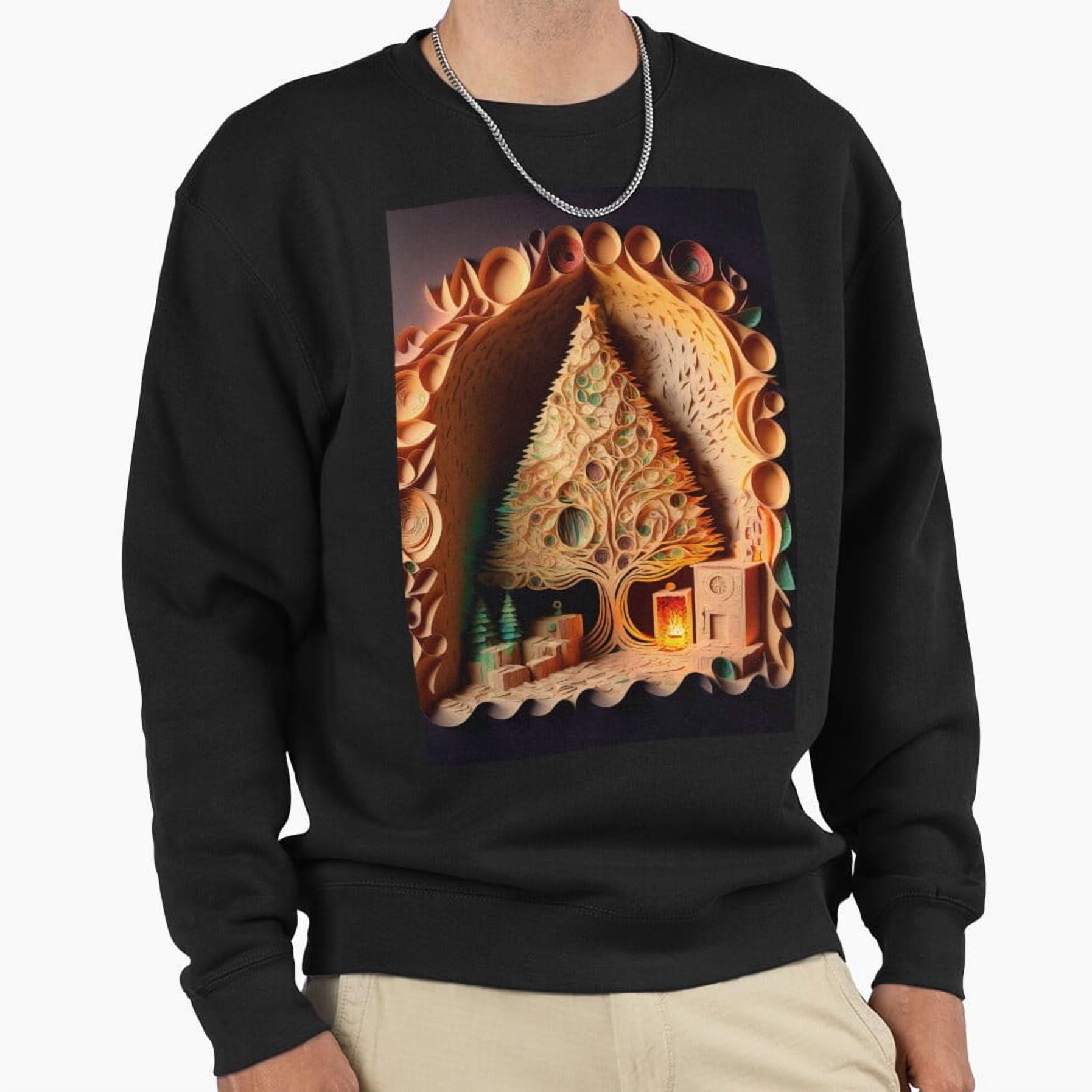 Christmas Paper Tree Scene Design Retro Holiday Graphic Art Unisex ...