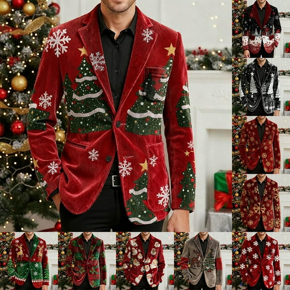 Christmas Party Blazer Men Corduroy Casual Ugly Jacket 3 Button Sequins ...