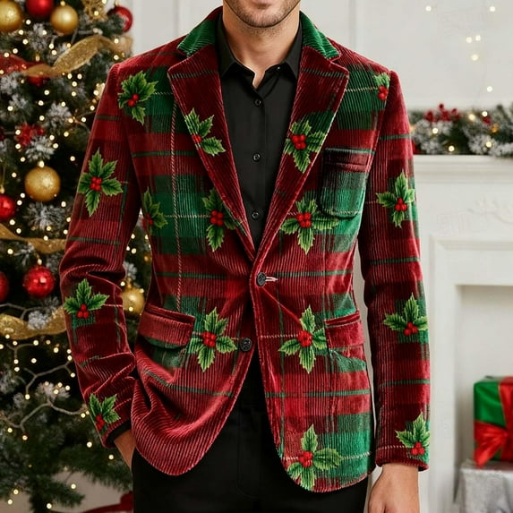 Christmas Party Blazer Men Lightweight Corduroy Jacket 3 Button Ugly ...