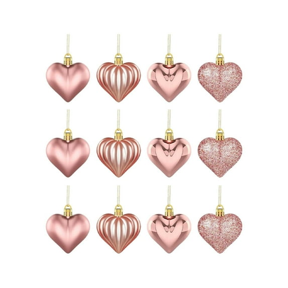 Christmas Party Decorations 12Pcs Heart Ornaments, 1.8In Pink Plastic ...