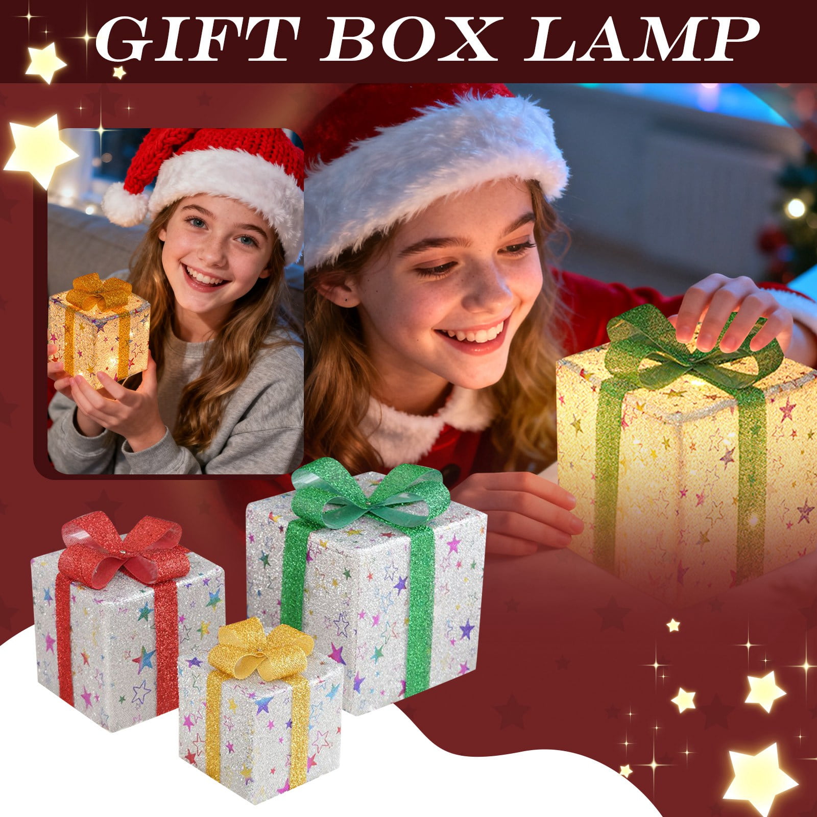 Christmas Party Decorations, Plastic 3 Piece Christmas Light Gift Box ...