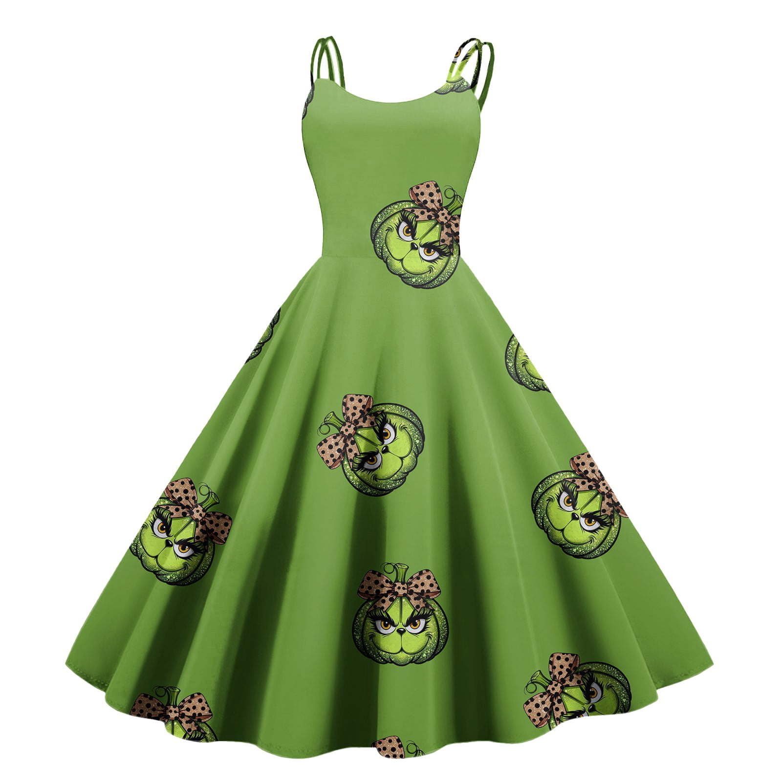 Christmas Party Dress Grinch Dress, Women's Round Neck Casual Grinch ...