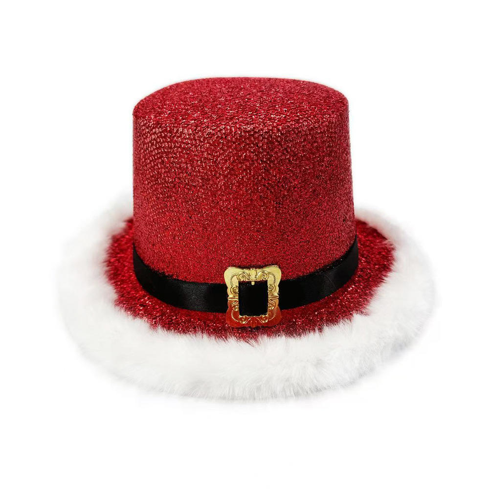 Christmas Party Hat Winter Red Shiny Glitter Hats with Plush White Brim ...