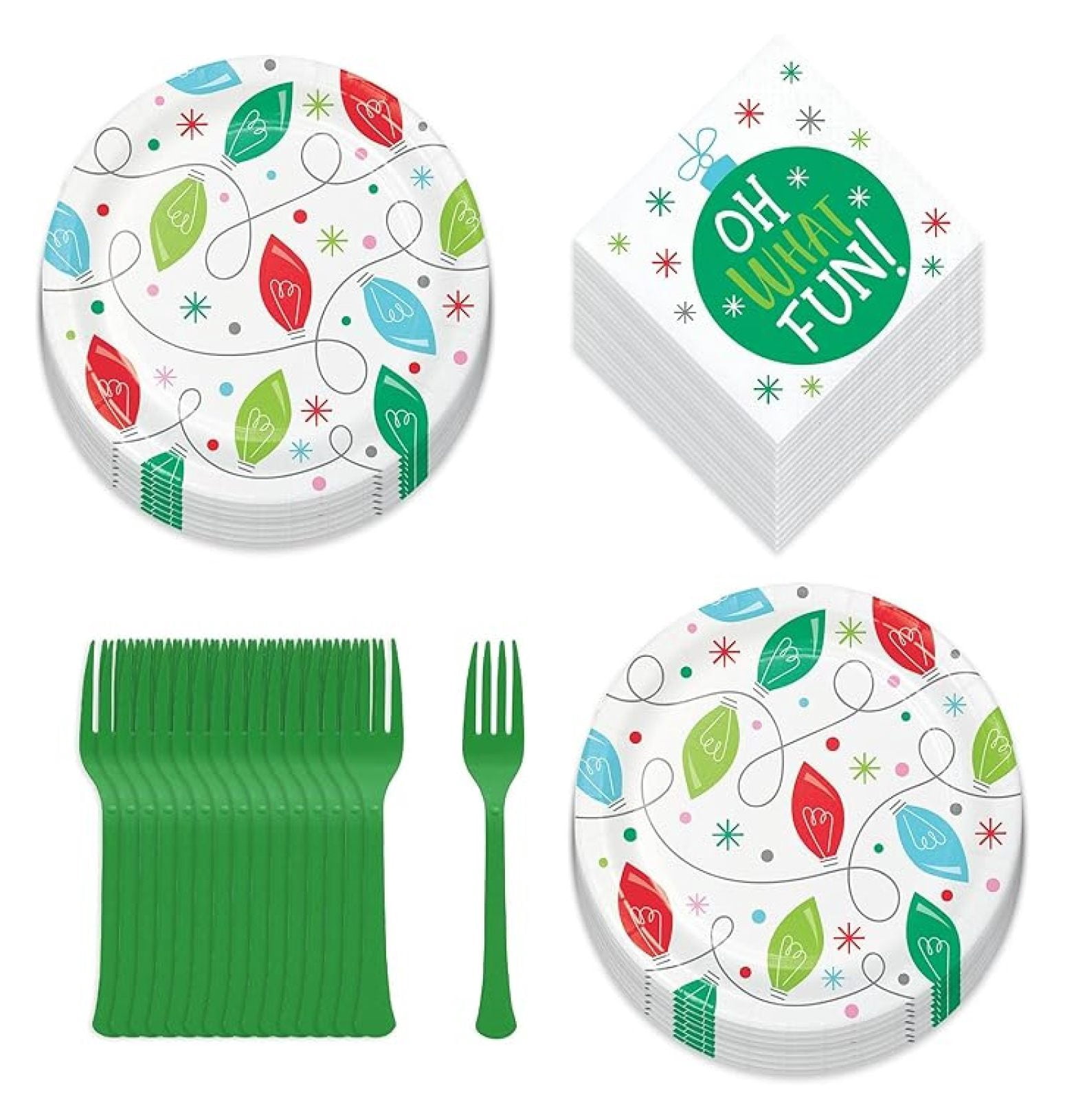 Christmas Party Holiday String Lights Paper Dessert Plates, Beverage ...