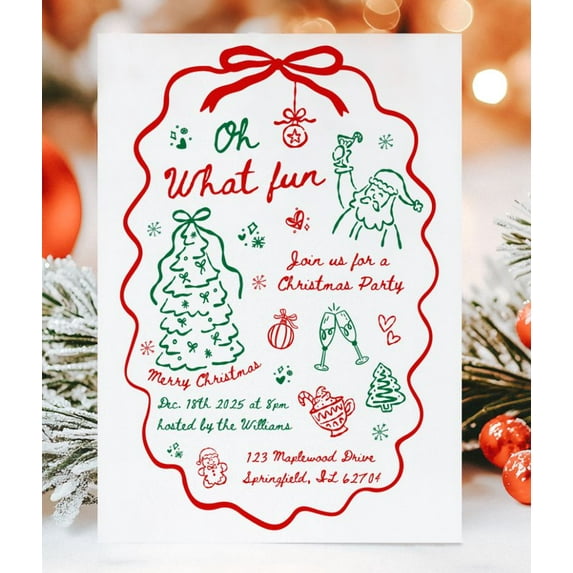 Christmas Party Invitation Card - Fun Tree & Santa Design - Join Us for ...