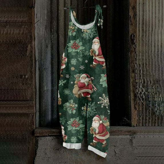 Christmas Party Overalls for Womens Funny Xmas Print Wide Leg Jumpsuits ...