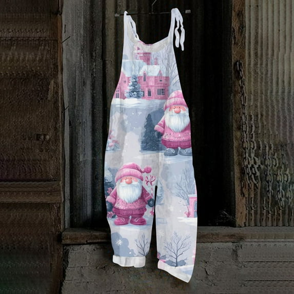 Christmas Party Overalls for Womens Funny Xmas Print Wide Leg Jumpsuits ...